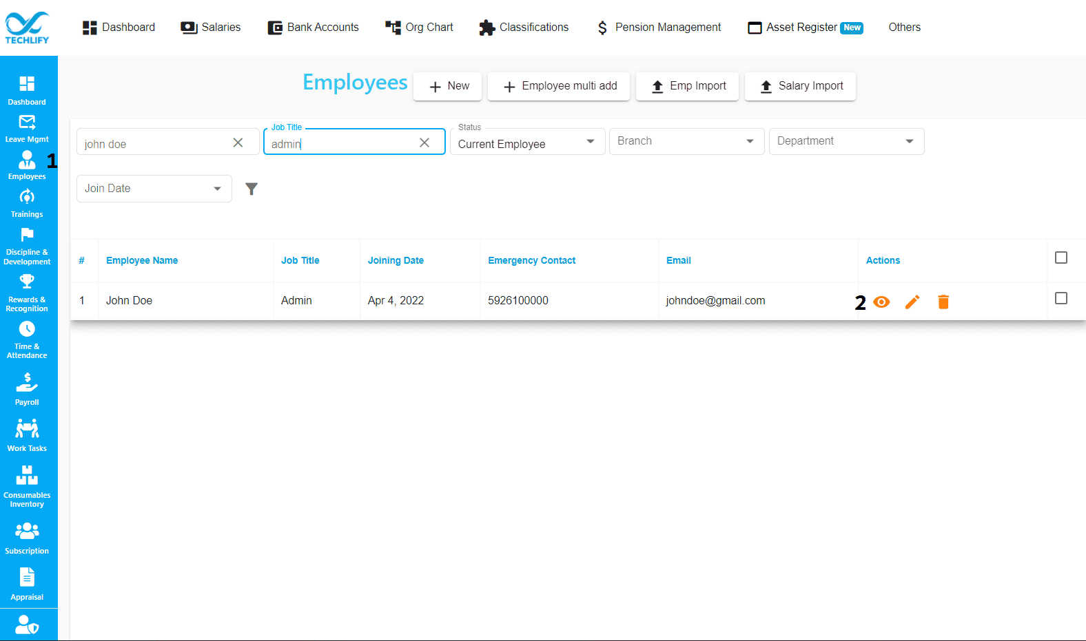 Managing Employees Bank Account Records - TechlifyHR