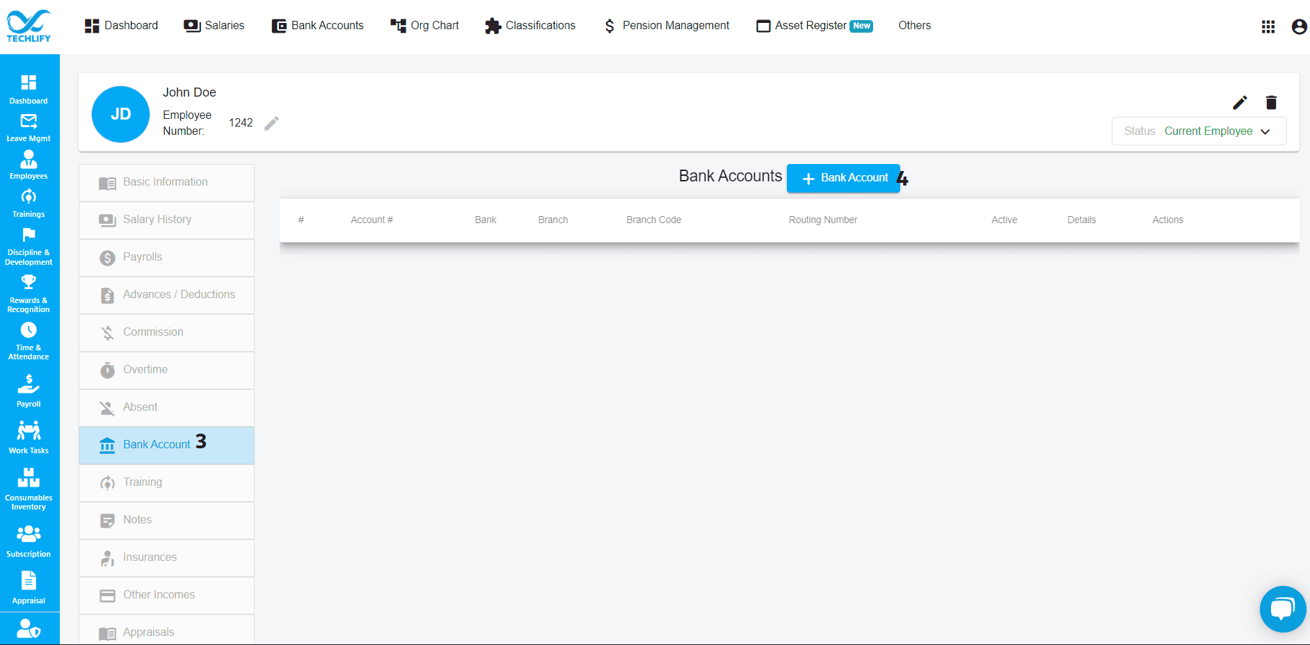 Managing Employees Bank Account Records - TechlifyHR